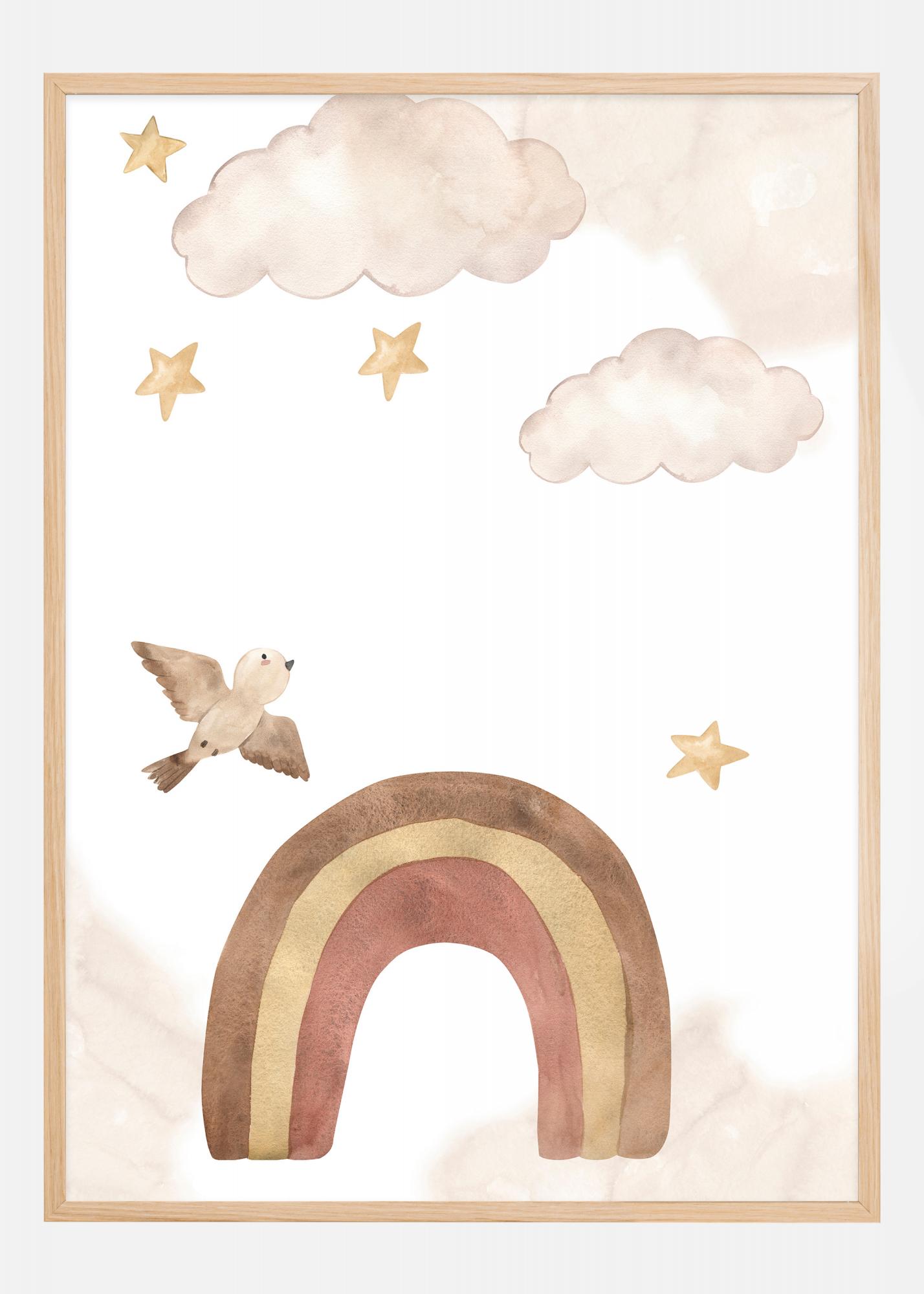 Køb Aquarell Painting Rainbow and Clouds Plakat her - BGA.DK