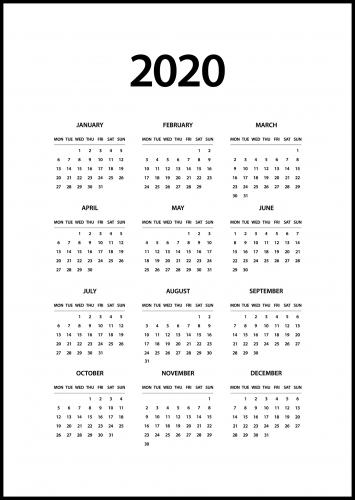 Køb Calendar 2020 - black her - BGA.DK
